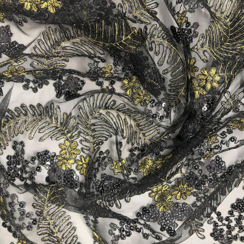 Fern Corded Metallic Embroidery on Mesh Fabric 52" Wide $5.99/Yard