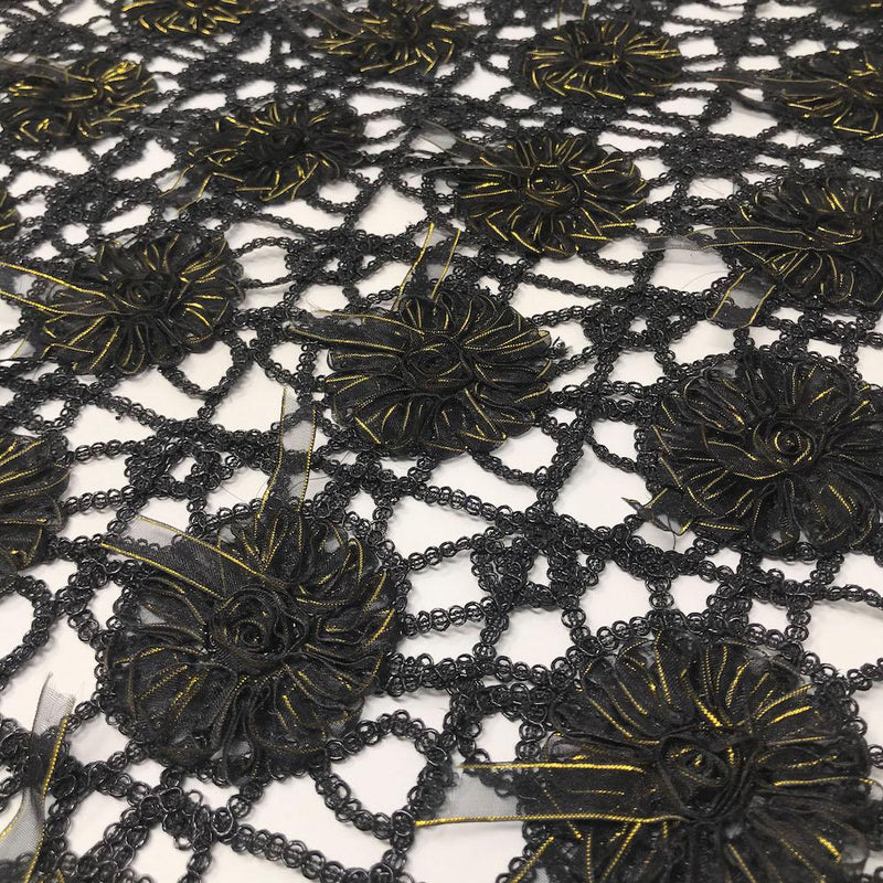 Black Floral Ribbon Corded Sequin Lace 58/60" Wide $9.25/Yard