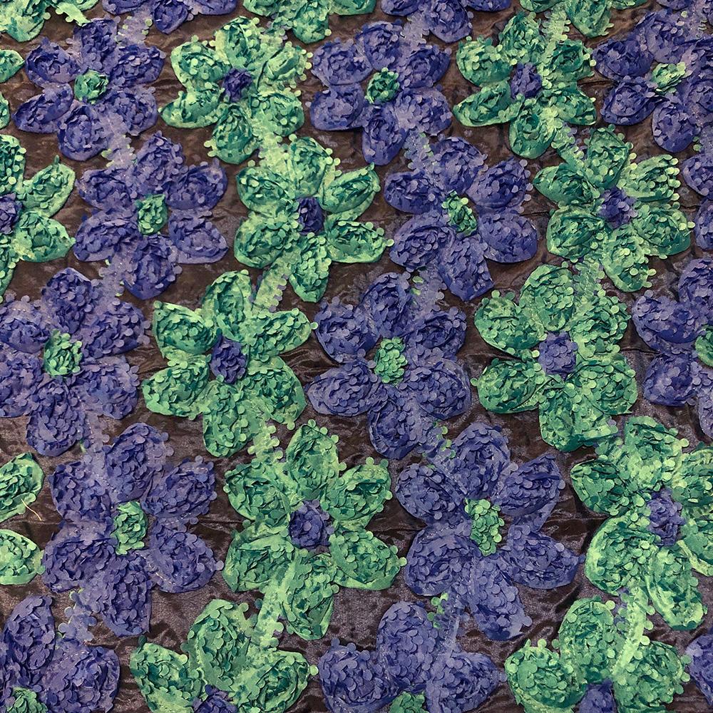 Blue & Green Stringed Ruffle Rosette Fabric 50" Wide Sold By The Yard
