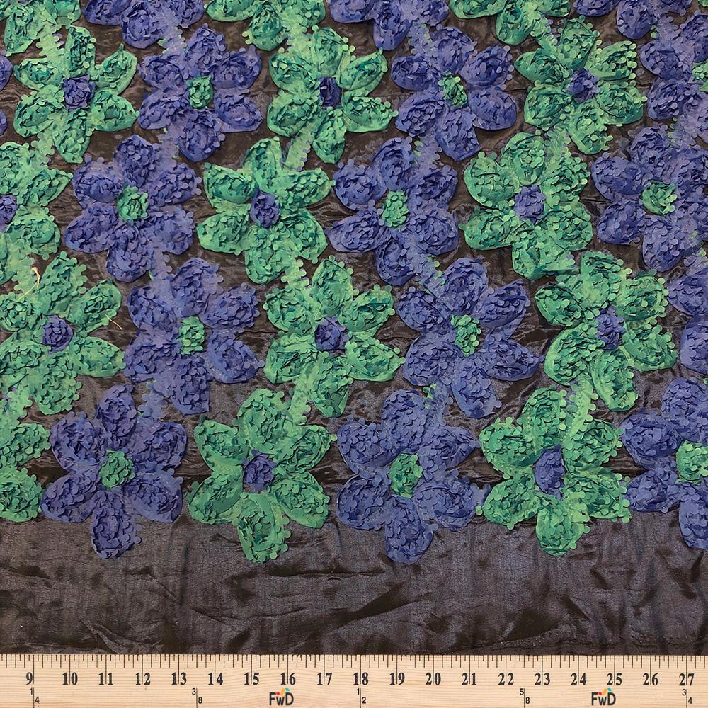 Blue & Green Stringed Ruffle Rosette Fabric 50" Wide Sold By The Yard