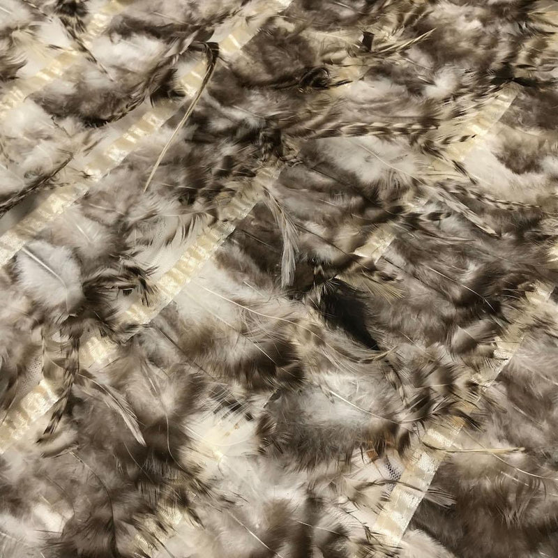 Real Chicken Feather Trim Layers on Poly Mesh Fabric 60" Wide Sold BTY