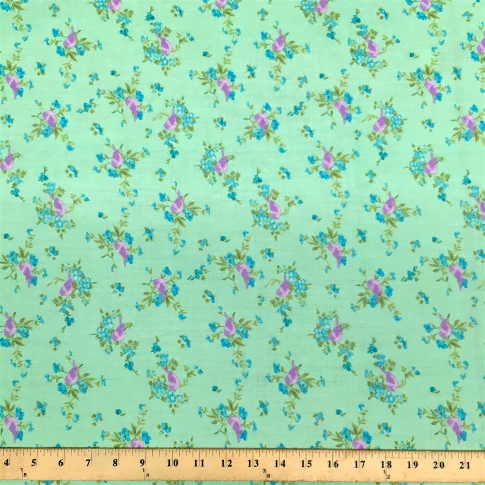 Finch Green Print Fabric Cotton Polyester Broadcloth 60"