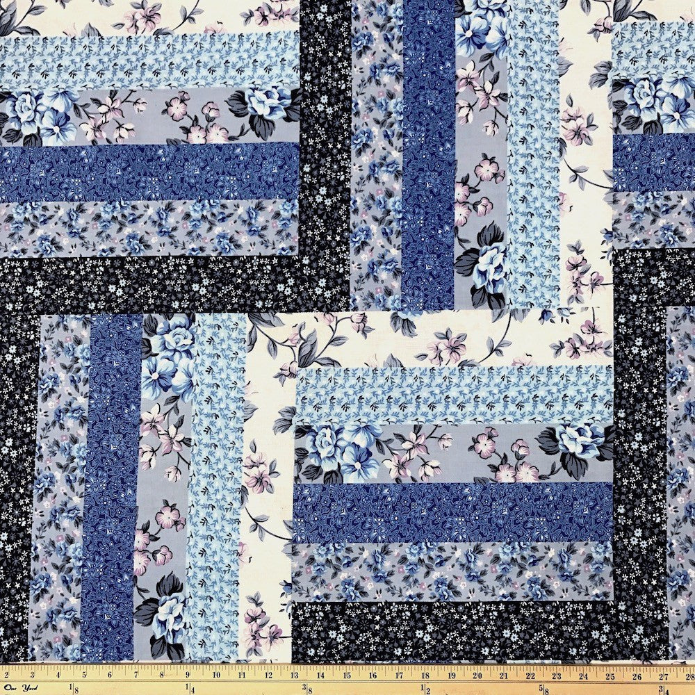 Floral Quilt Blue Print Fabric Cotton Sheeting 90" Wide $5.99/yard