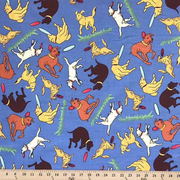 Frisbee Blue Print Fabric Cotton Polyester Broadcloth $4.99/yard