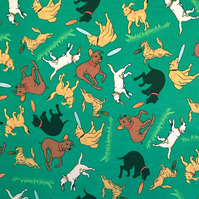 Frisbee Green Print Fabric Cotton Polyester Broadcloth $4.99/yard