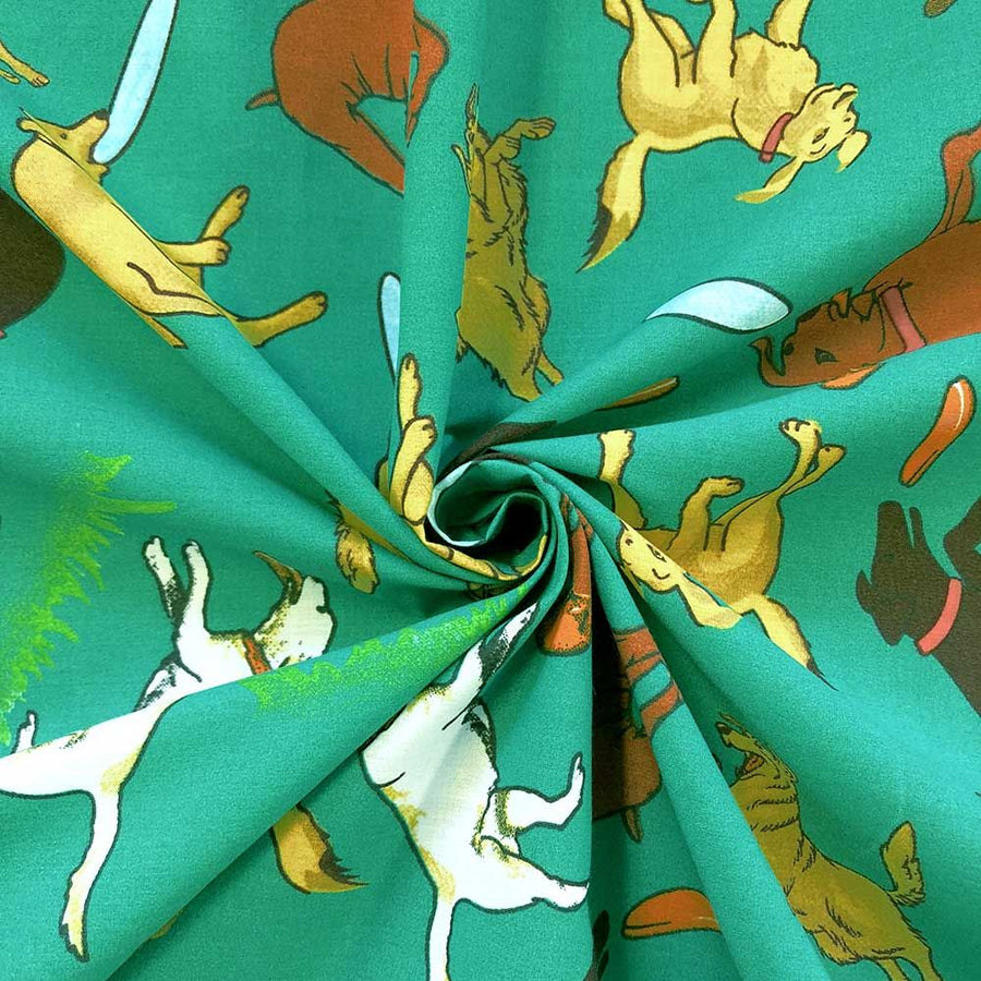 Frisbee Green Print Fabric Cotton Polyester Broadcloth $4.99/yard