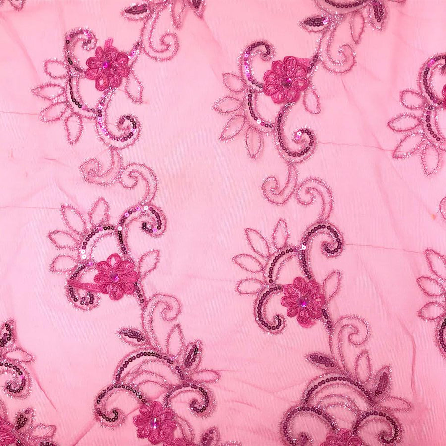 Daisy Ribbon Embroidery on Mesh with Sequins Fabric ON SALE $5.99/Yard