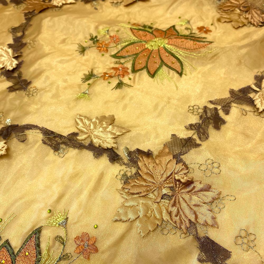 Gold Blossom Floral Patch Double Layer Organza Fabric $14.99/Yard