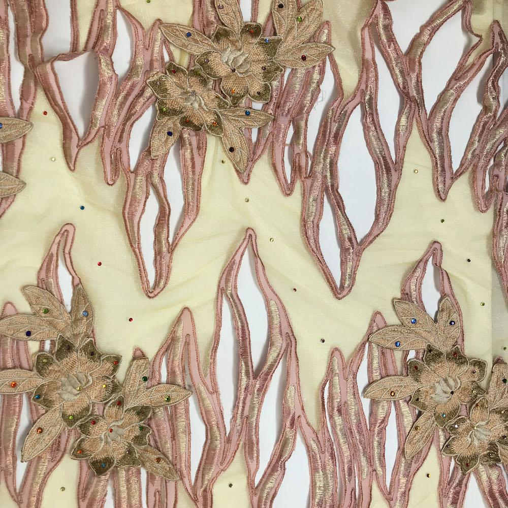 Floral Rhinestone Embroidery w/ Patches on Sparkled Tulle Fabric