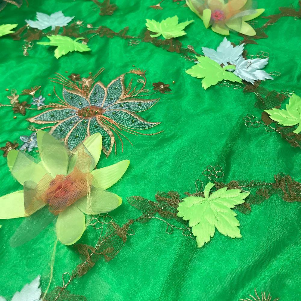 Green Blossom Floral Patch Double Layer Organza Fabric $14.99/Yard