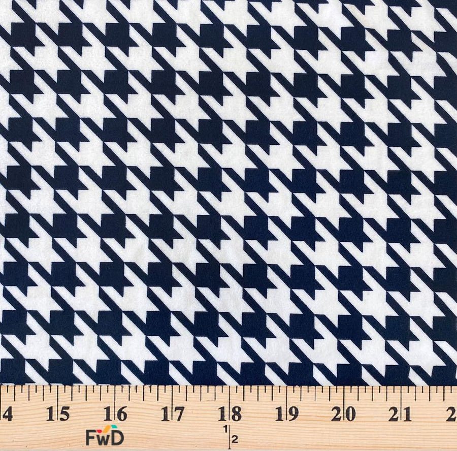 Navy Houndstooth Printed DTY Brushed (10-6) Fabric