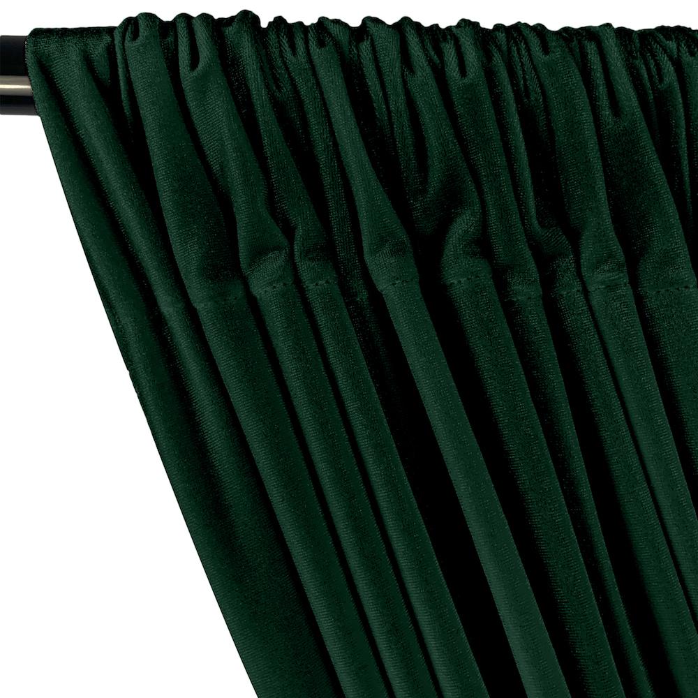 Hunter Green Stretch Velvet Fabric Curtains with Pockets for Pipe Drape