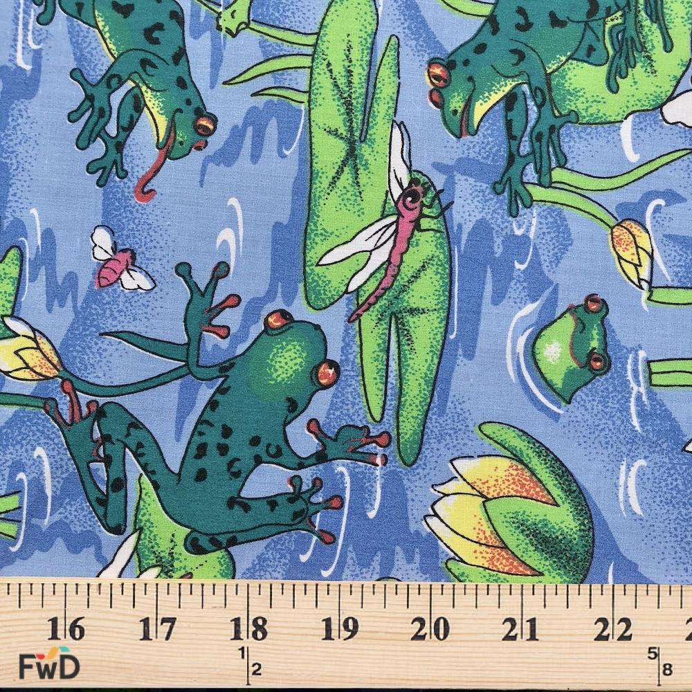 Frog Pond Blue Printed Fabric Cotton Polyester Broadcloth 60" Wide $4. ...