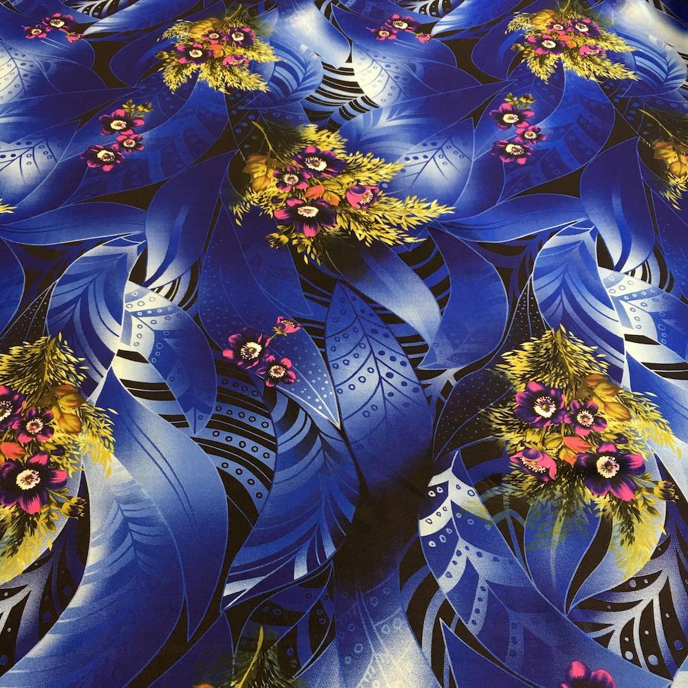 Stacy Blue Printed Charmeuse Fabric