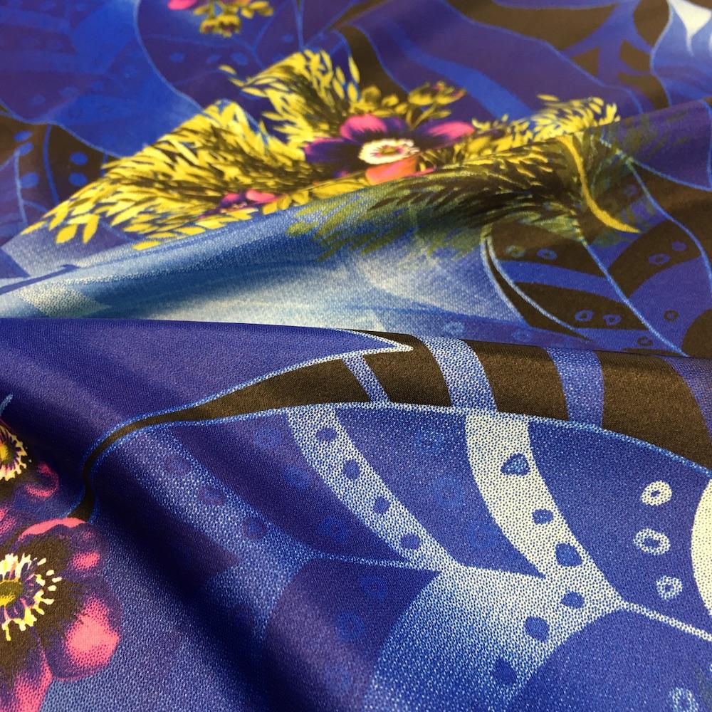 Stacy Blue Printed Charmeuse Fabric