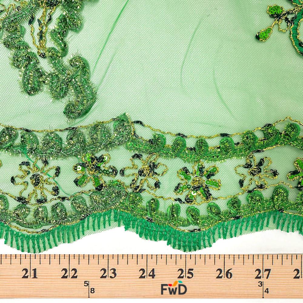 Kelly Green Metallic Daisy Ribbon on Tulle Mesh Fabric ON SALE $8.99/Yard
