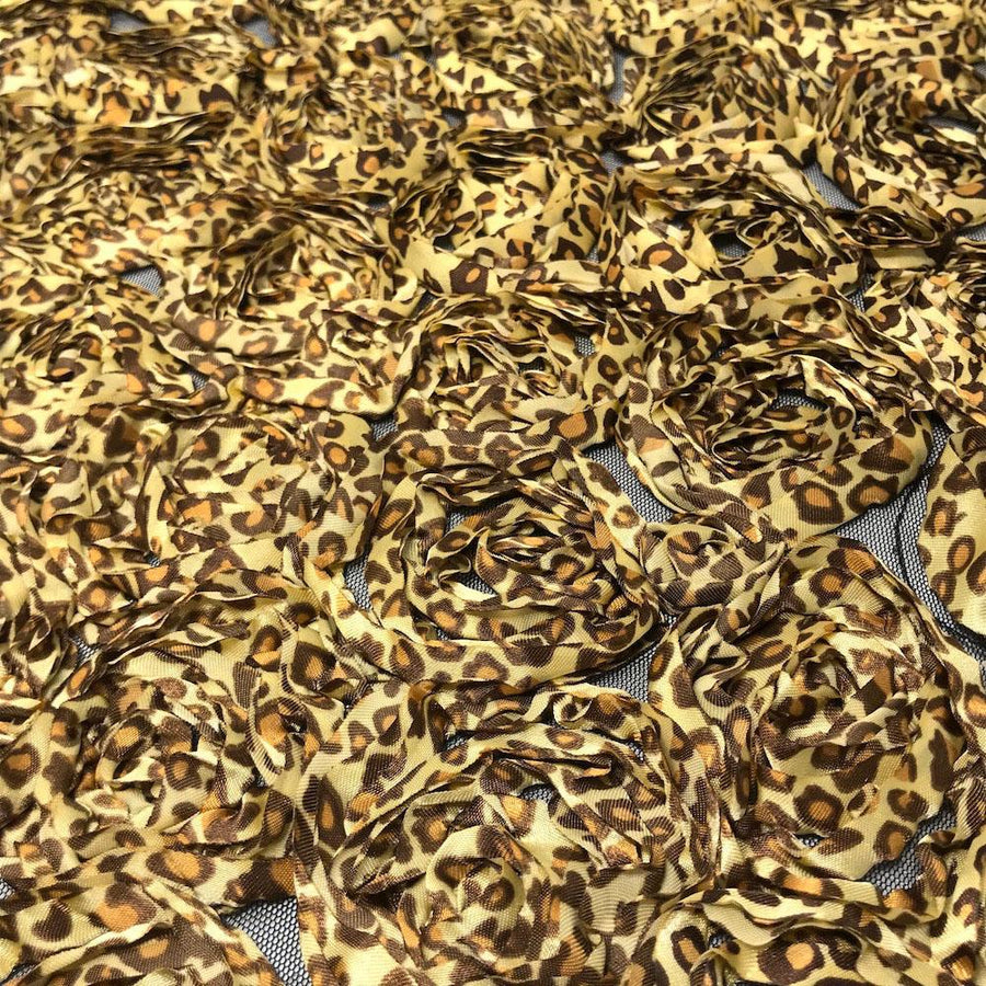 Leopard Printed Satin Rosette Fabric 52" Wide Sold By The Yard