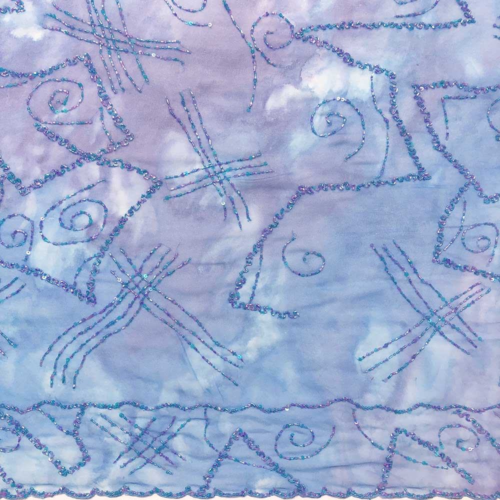Light Blue Abstract Beaded Embroidery on Georgette Fabric $9.99/yard