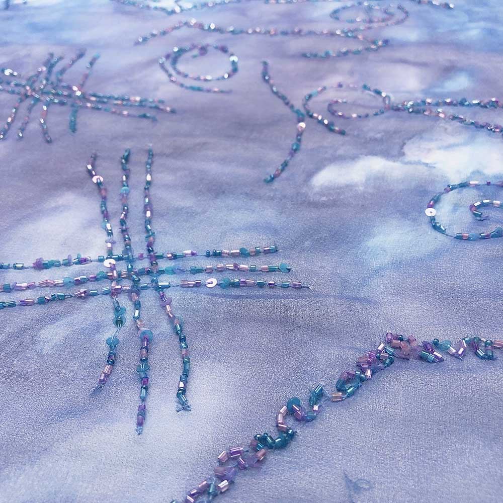 Light Blue Abstract Beaded Embroidery on Georgette Fabric $9.99/yard