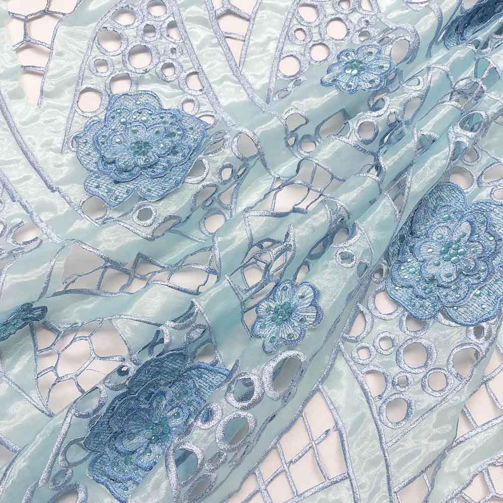 Light Blue Embroidery Organza Lace with Sequins 52" Sold BTY