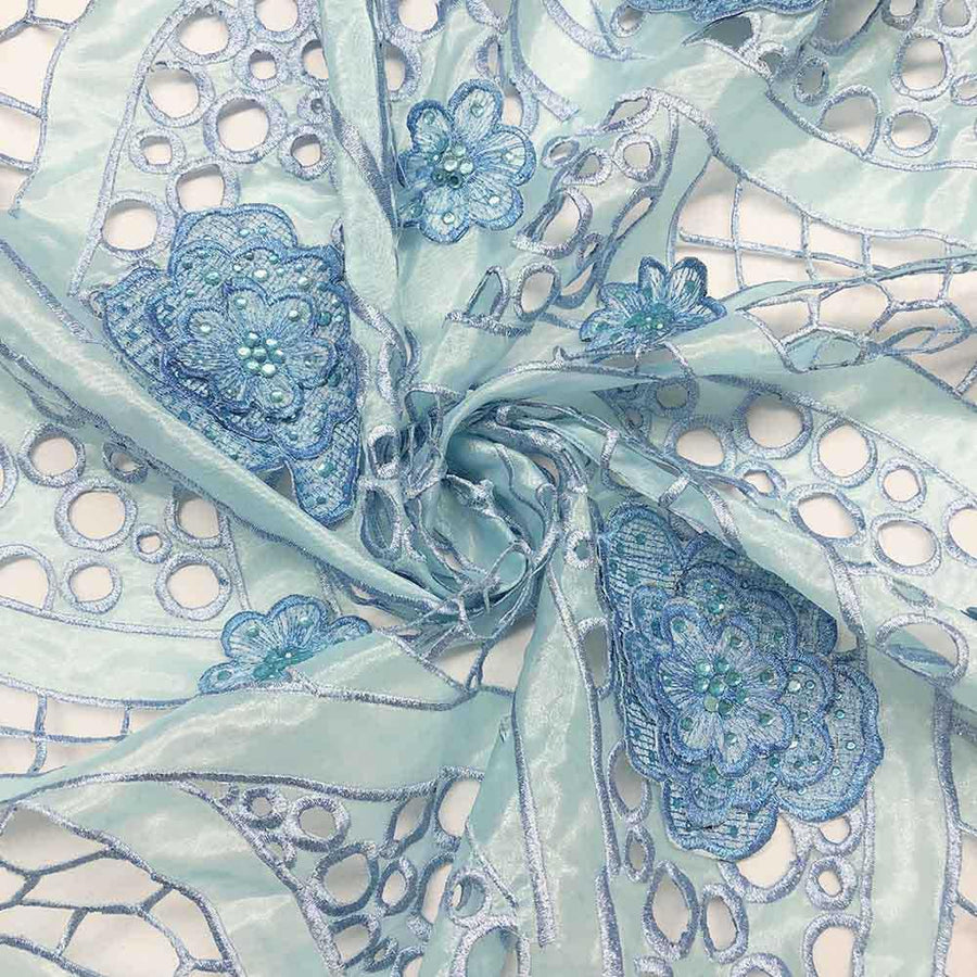 Light Blue Embroidery Organza Lace with Sequins 52" Sold BTY