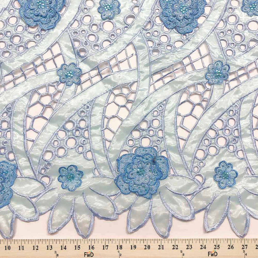 Light Blue Embroidery Organza Lace with Sequins 52" Sold BTY