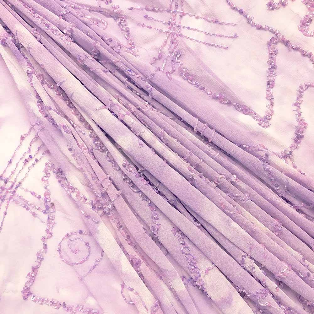Lilac Abstract Beaded Embroidery on Georgette Fabric $9.99/yard