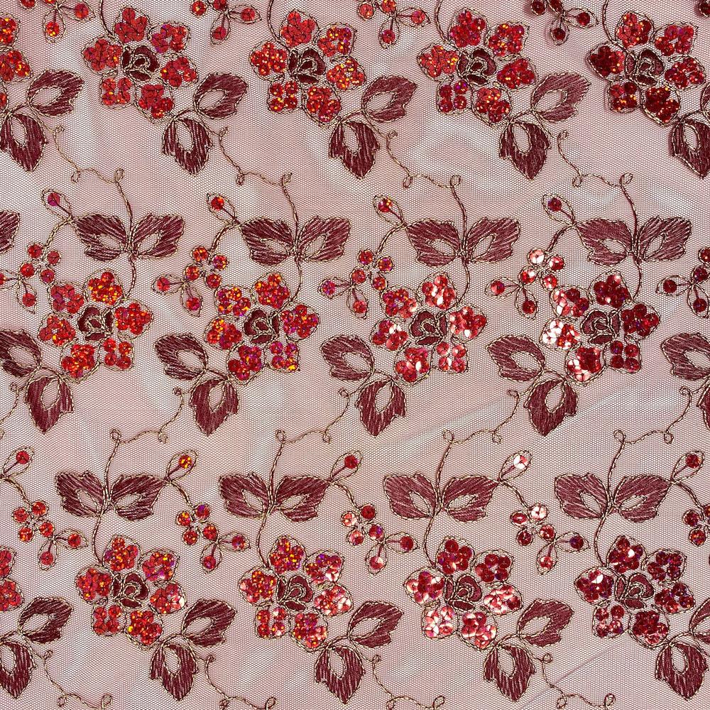 Magenta Sparkled Daisy Corded Mesh Lace $14.99/Yard On Sale!