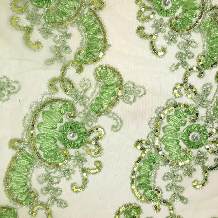 Daisy Ribbon Embroidery on Mesh with Sequins Fabric ON SALE $5.99/Yard