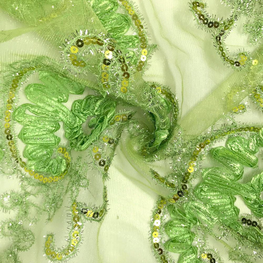 Daisy Ribbon Embroidery on Mesh with Sequins Fabric ON SALE $5.99/Yard