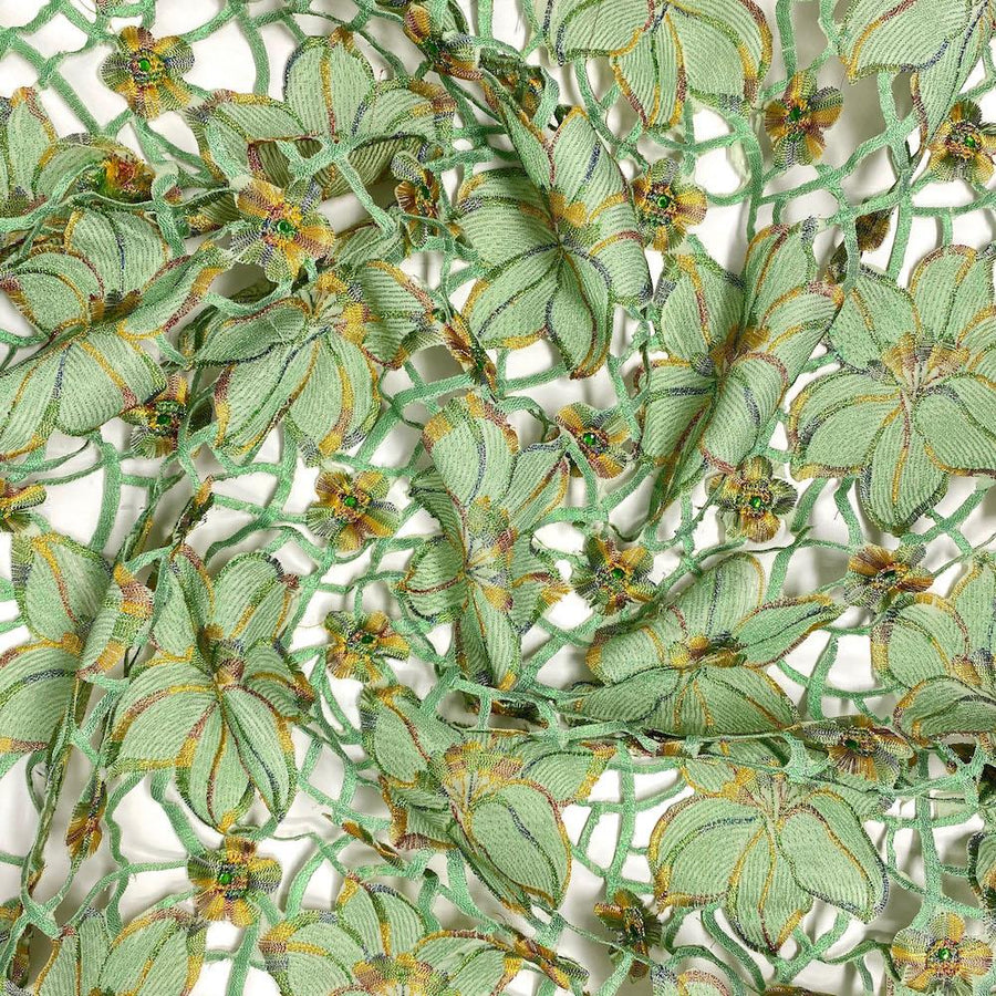 Mint Embroidery Lace with Multi-Color St Yarn Fabric 52" Wide $14.99/Yard