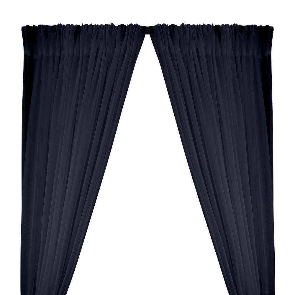 Navy Crushed Sheer Voile Fabric Curtains with Pockets for Pipe Drape