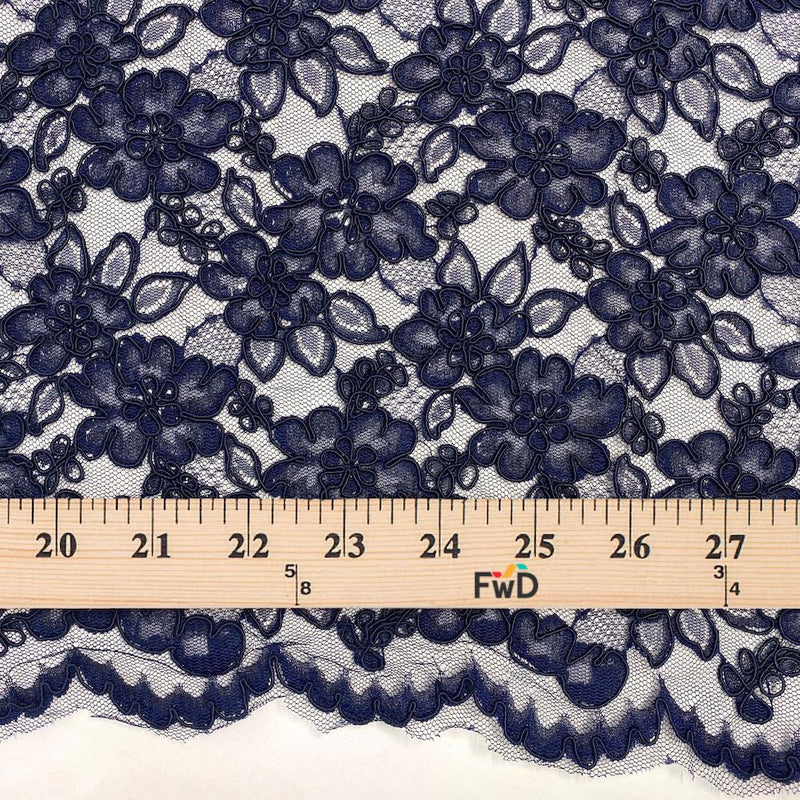 Navy Daisy Corded Lace on Mesh Fabric 52" Wide 100% Polyester/ON SALE!