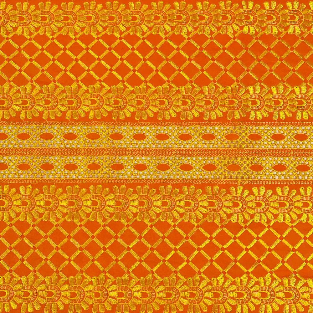 Orange Sunset Eyelet Embroidery Lace 100% Polyester 45" Wide On Sale