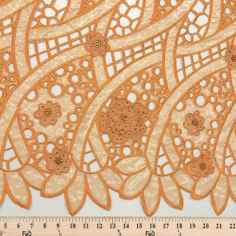 Orange Embroidery Organza Lace with Sequins
