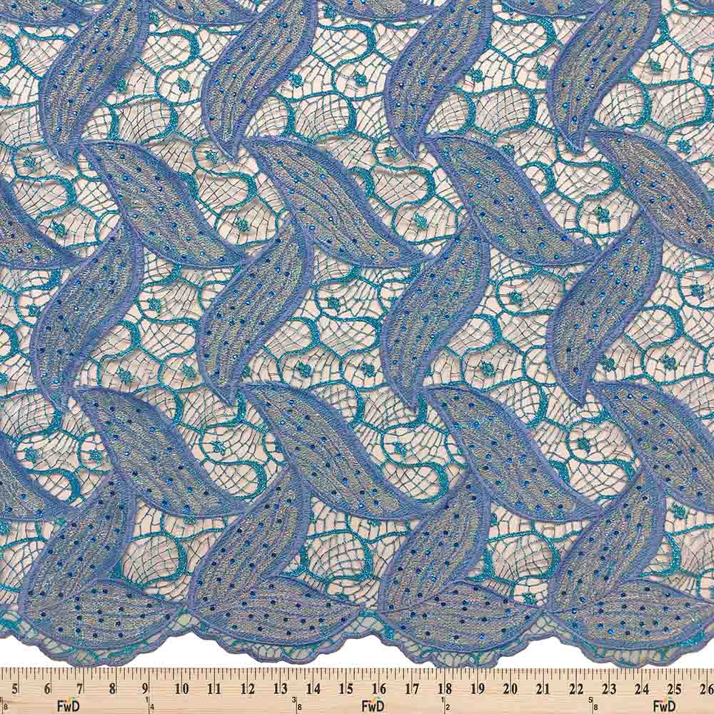 Periwinkle Leaf Corded Embroidery Lace Fabric with Stone $5.99/Yard
