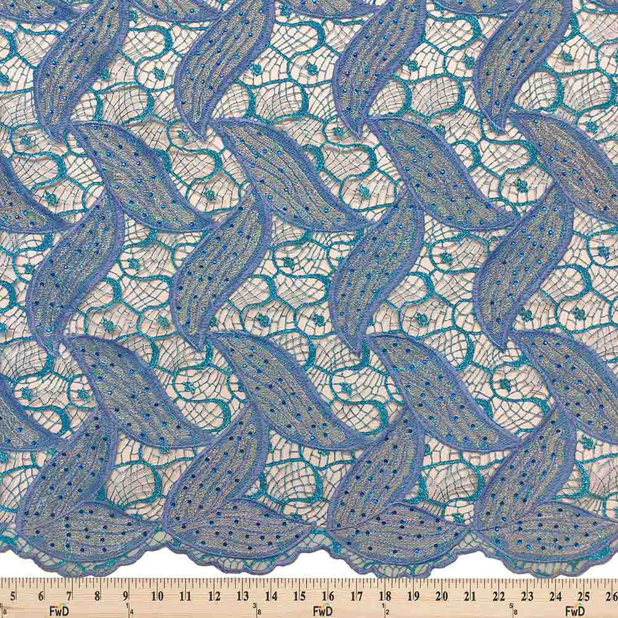 Periwinkle Leaf Corded Embroidery Lace Fabric with Stone $5.99/Yard