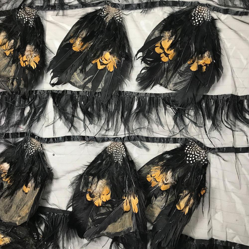 Real Pheasant Feather Patches on Poly Mesh Fabric 60" Wide Sold BTY