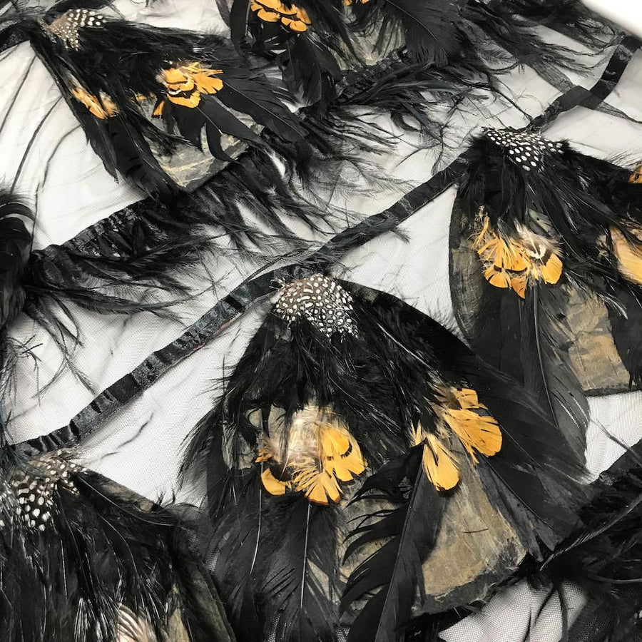 Real Pheasant Feather Patches on Poly Mesh Fabric 60" Wide Sold BTY