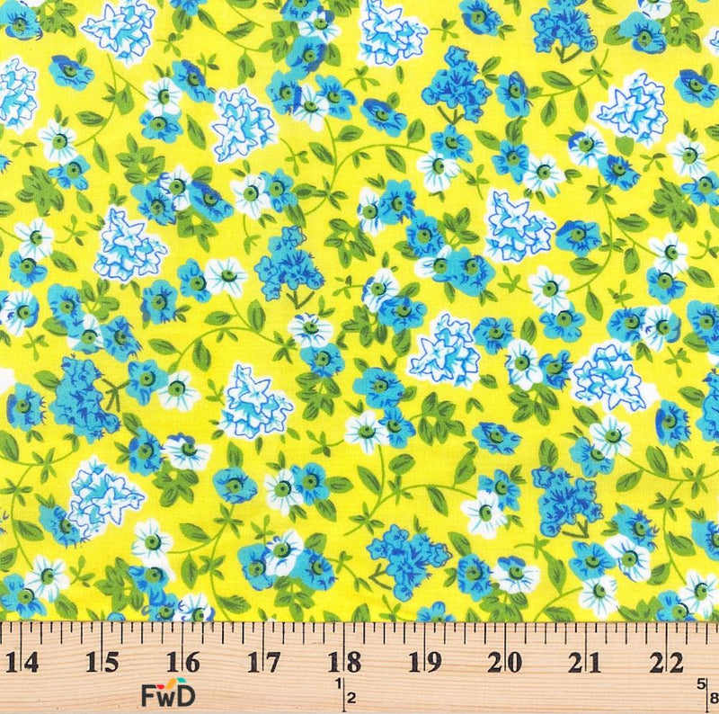 Yellow Primrose Print Fabric Cotton Polyester Broadcloth 60" Wide