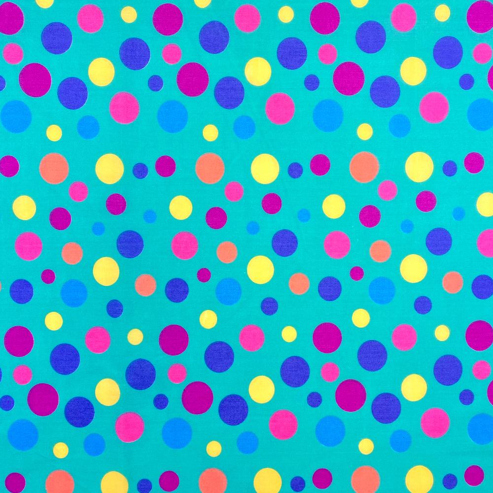 Aqua Party Dot Print Fabric Cotton Polyester Broadcloth 60" Wide