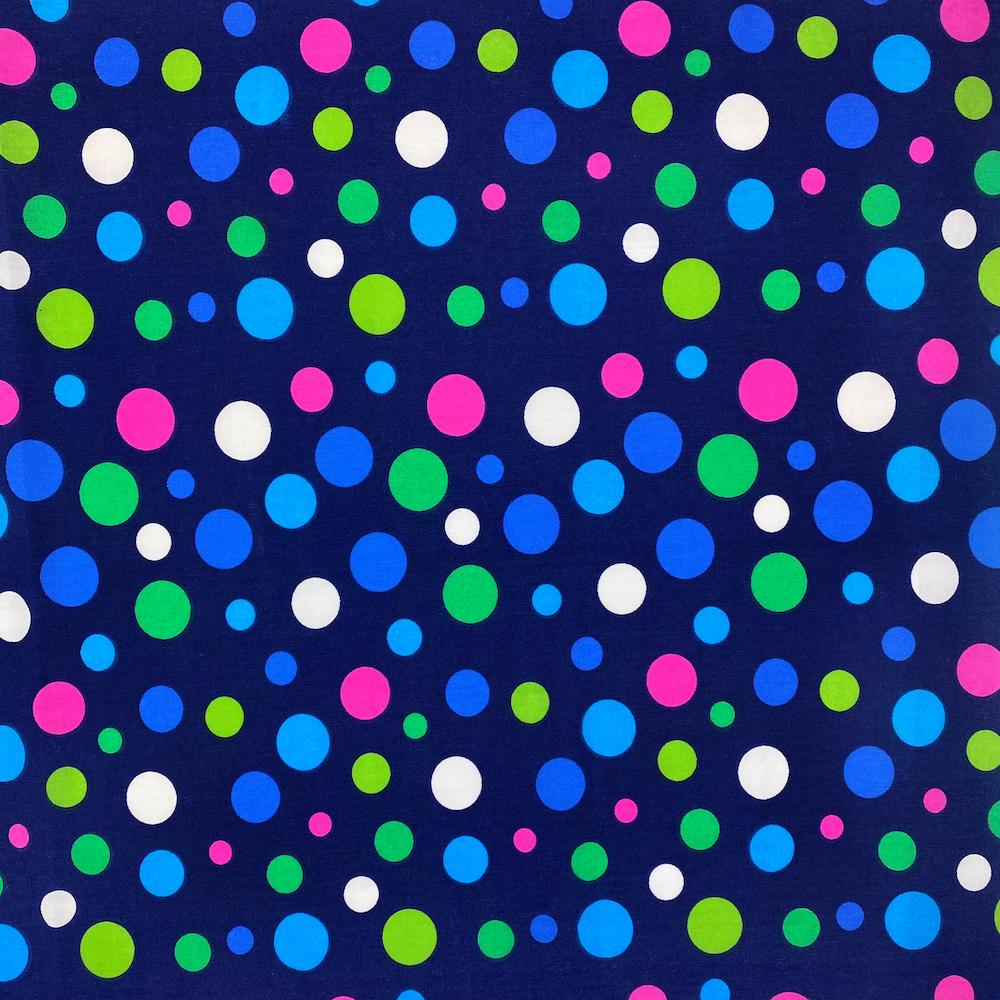 Navy Party Dot Print Fabric Cotton Polyester Broadcloth 60" Wide