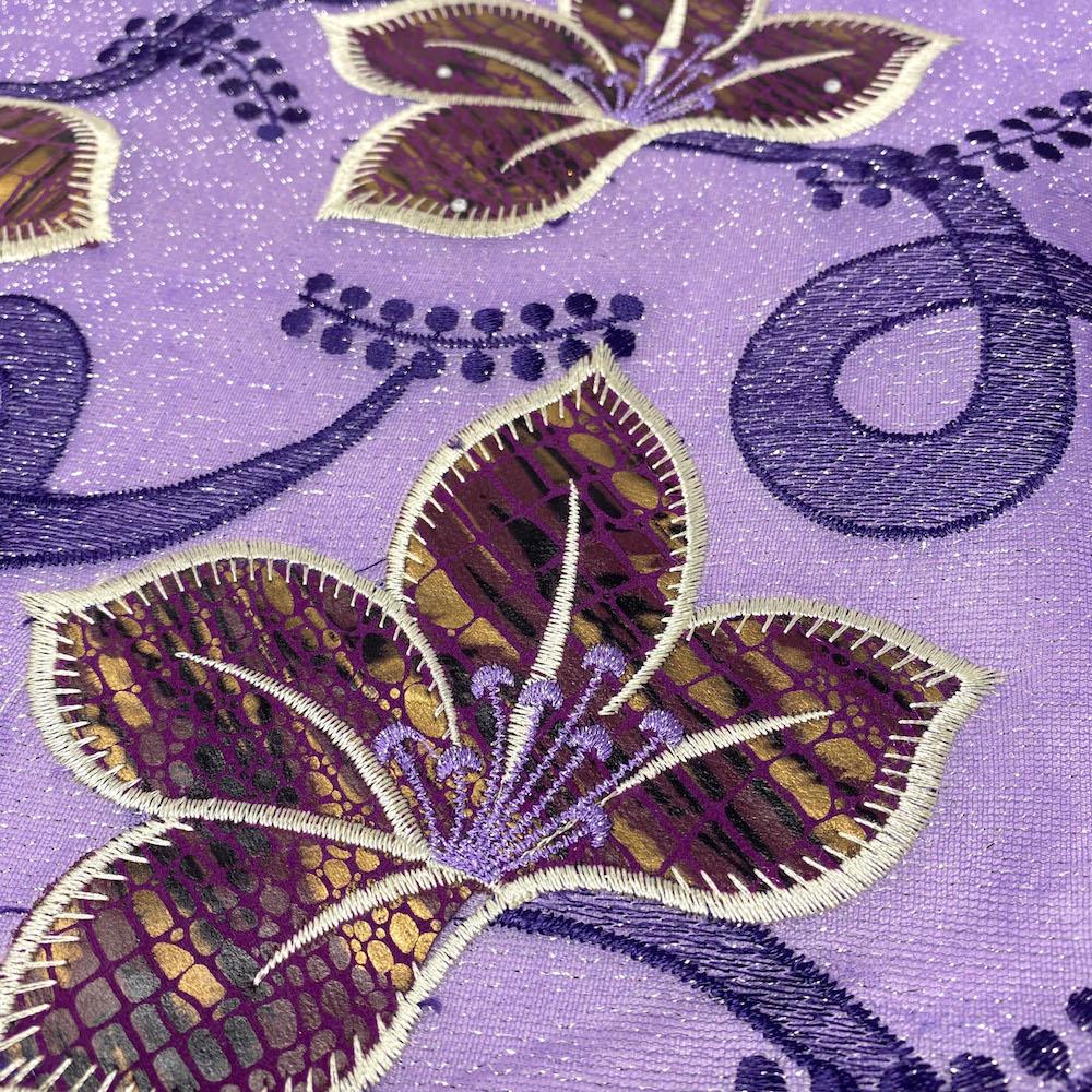 Purple Snake Printed Floral Geranium Sparkled Lace Fabric ON SALE!