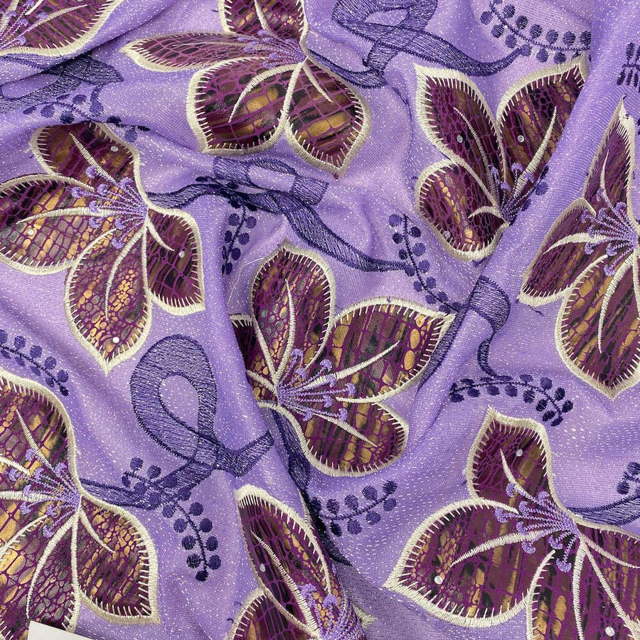 Purple Snake Printed Floral Geranium Sparkled Lace Fabric ON SALE!