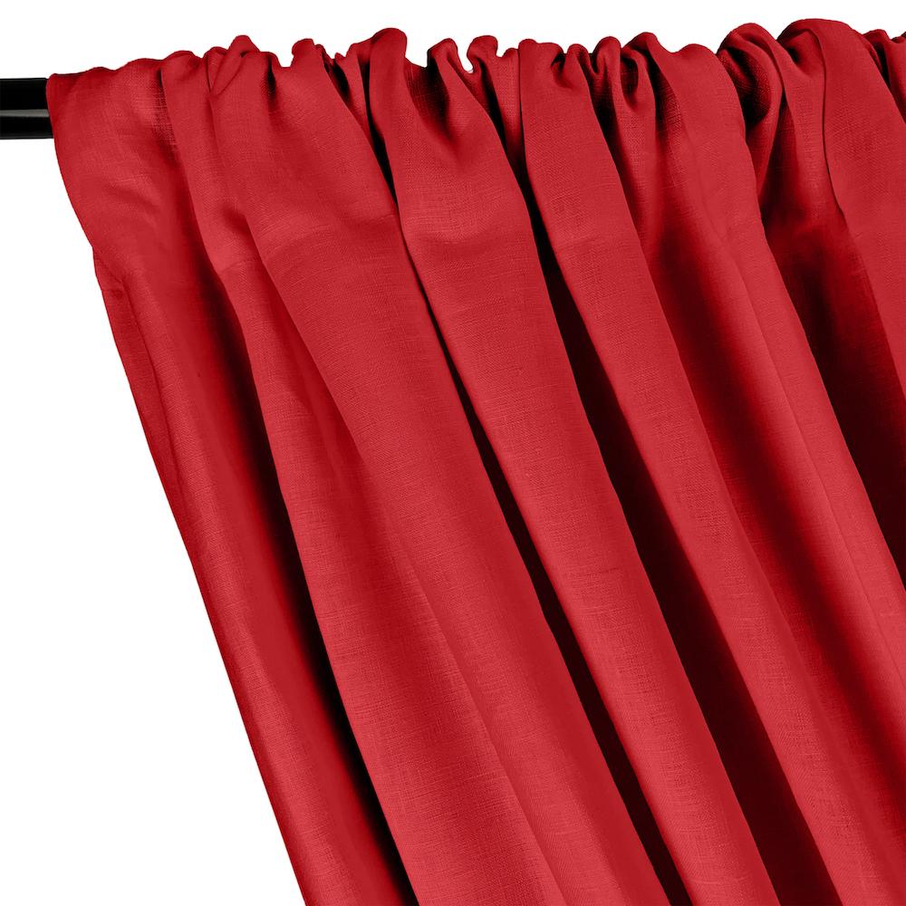 Red Natural Linen Fabric Curtains with Pockets for Pipe Drape