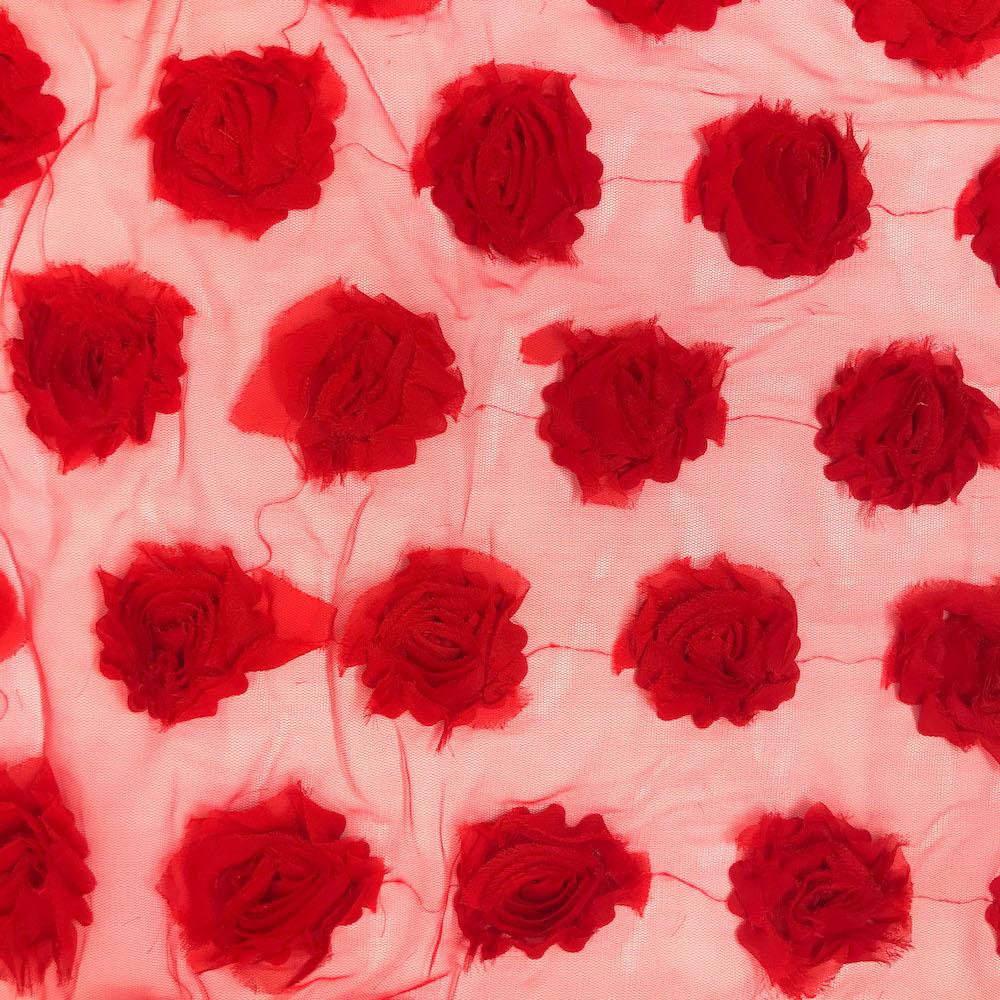 Red Rosette on Mesh 56" Wide Sold By The Yard