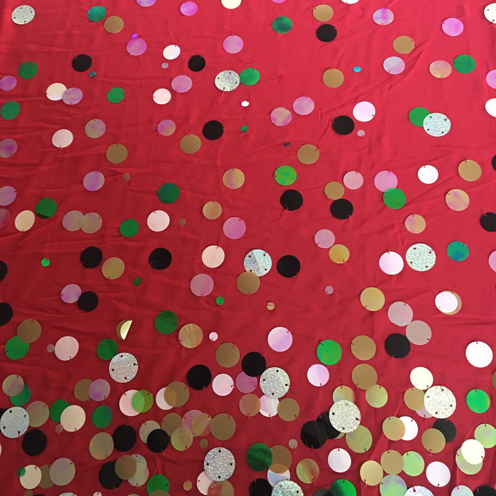 Red Sprinkle Sequin Fabric 56" Wide Sold By The Yard