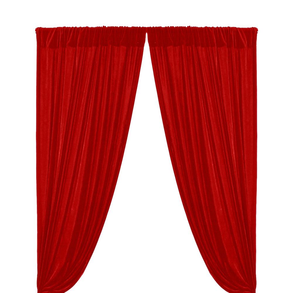 Red Micro Velvet Fabric Curtains with Pockets for Pipe Drape