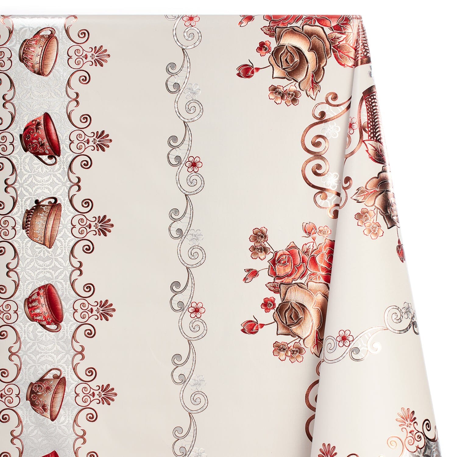 Floral Teacup Oilcloth Fabric | Fabric Wholesale Direct