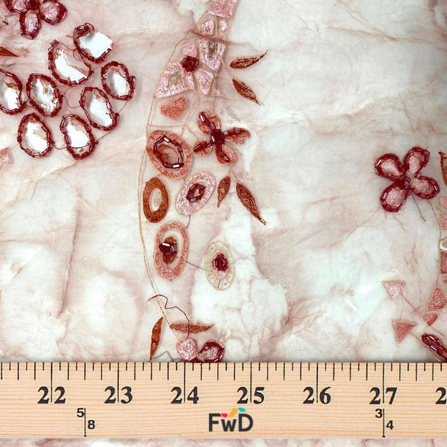 Salmon Alyssum Floral Beaded Embroidery on Crushed Organza Fabric ON SALE!